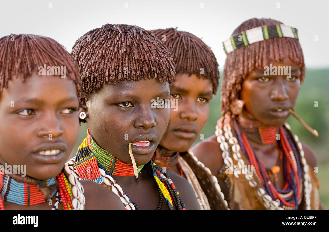 Four Hamar women standing side by side-close up Stock Photo - Alamy
