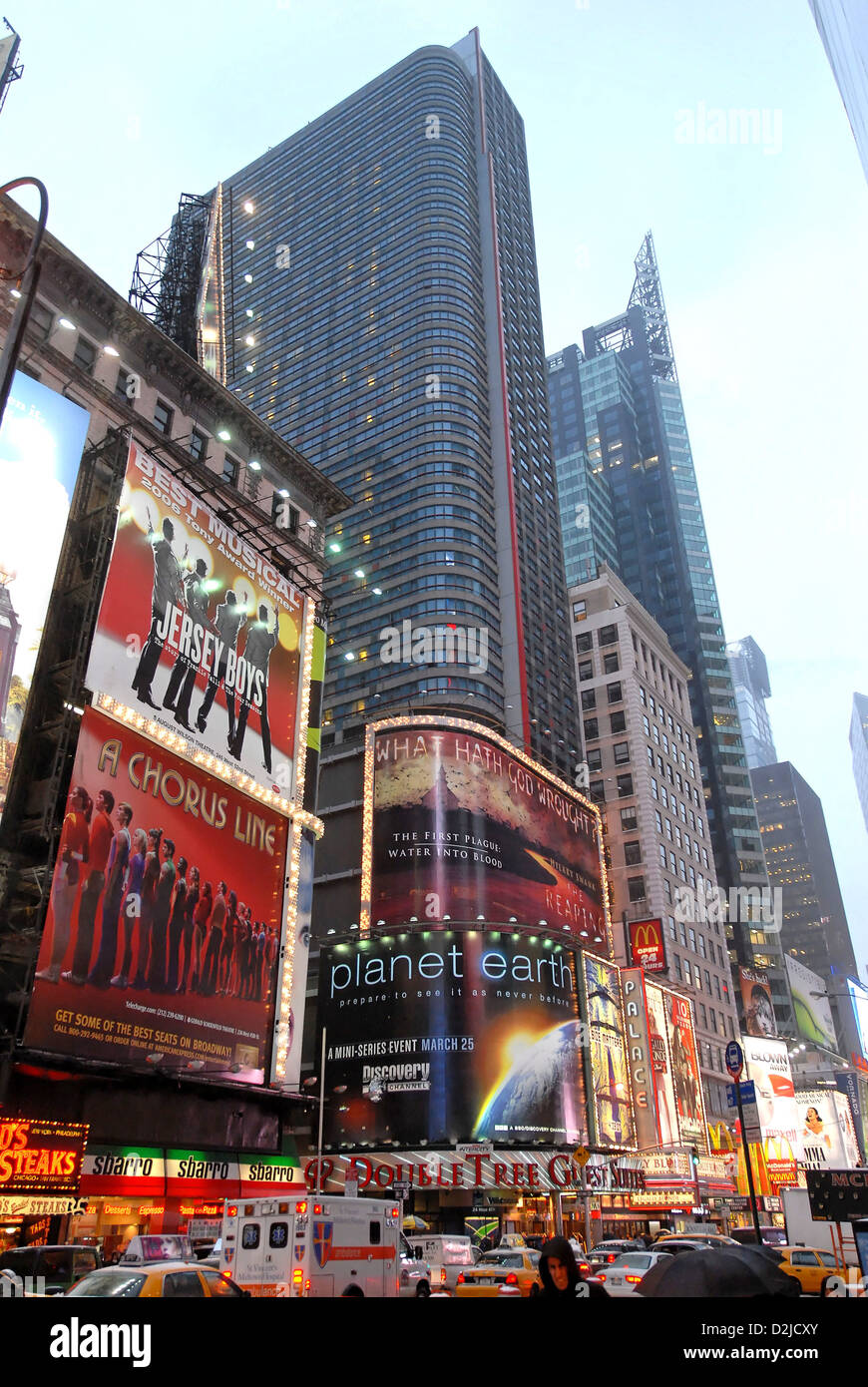 New York City, USA, skyscrapers and neon signs in Times Square Stock ...