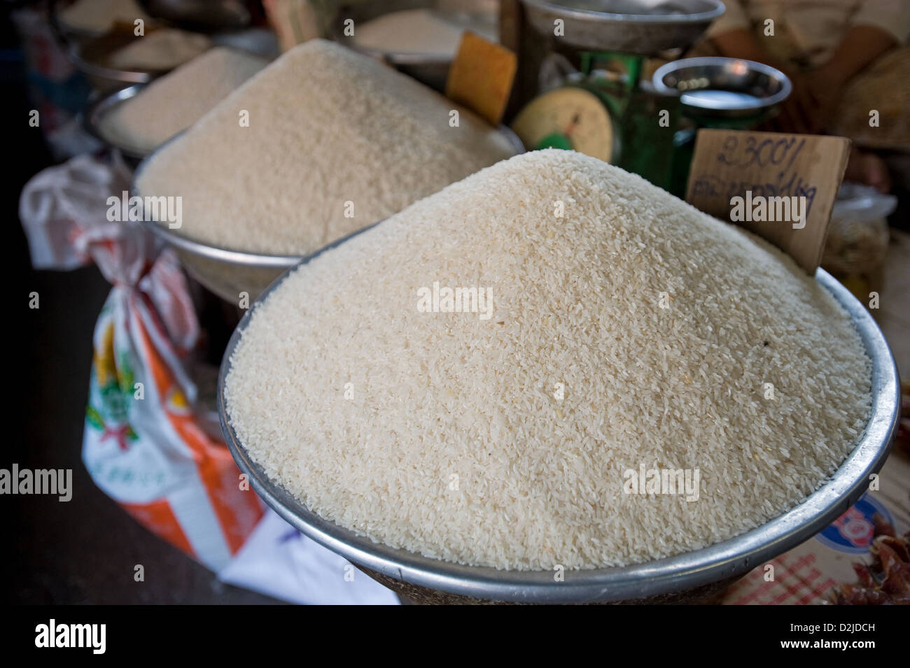 Phnom Penh, Cambodia, bowls of rice at a market Stock Photo - Alamy