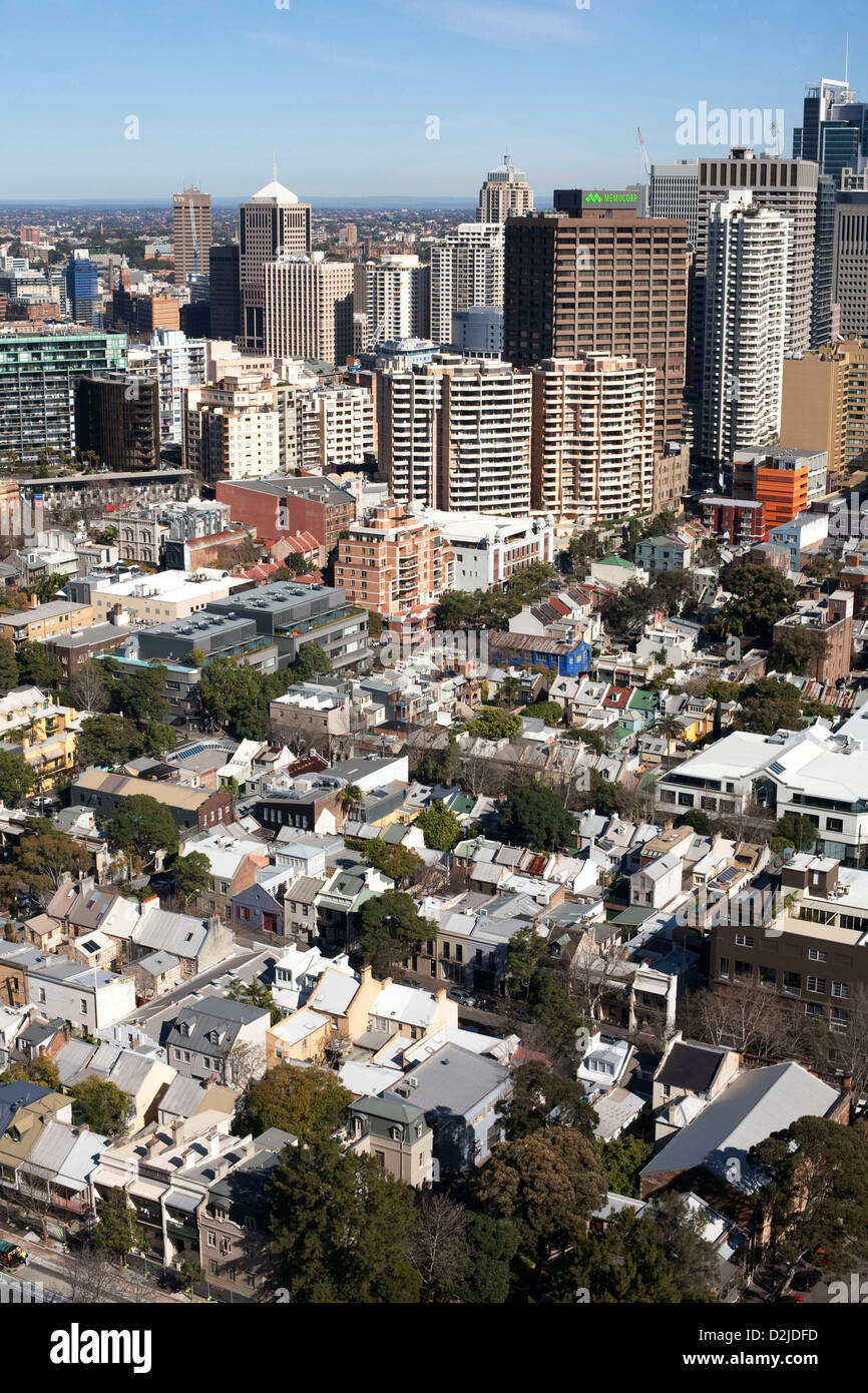 Aerial view of Victorian Terrace Houses in the foreground and office ...