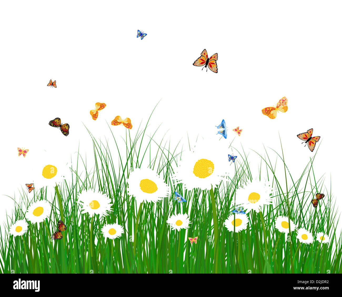 Meadow color background with butterflies. All objects are separated ...