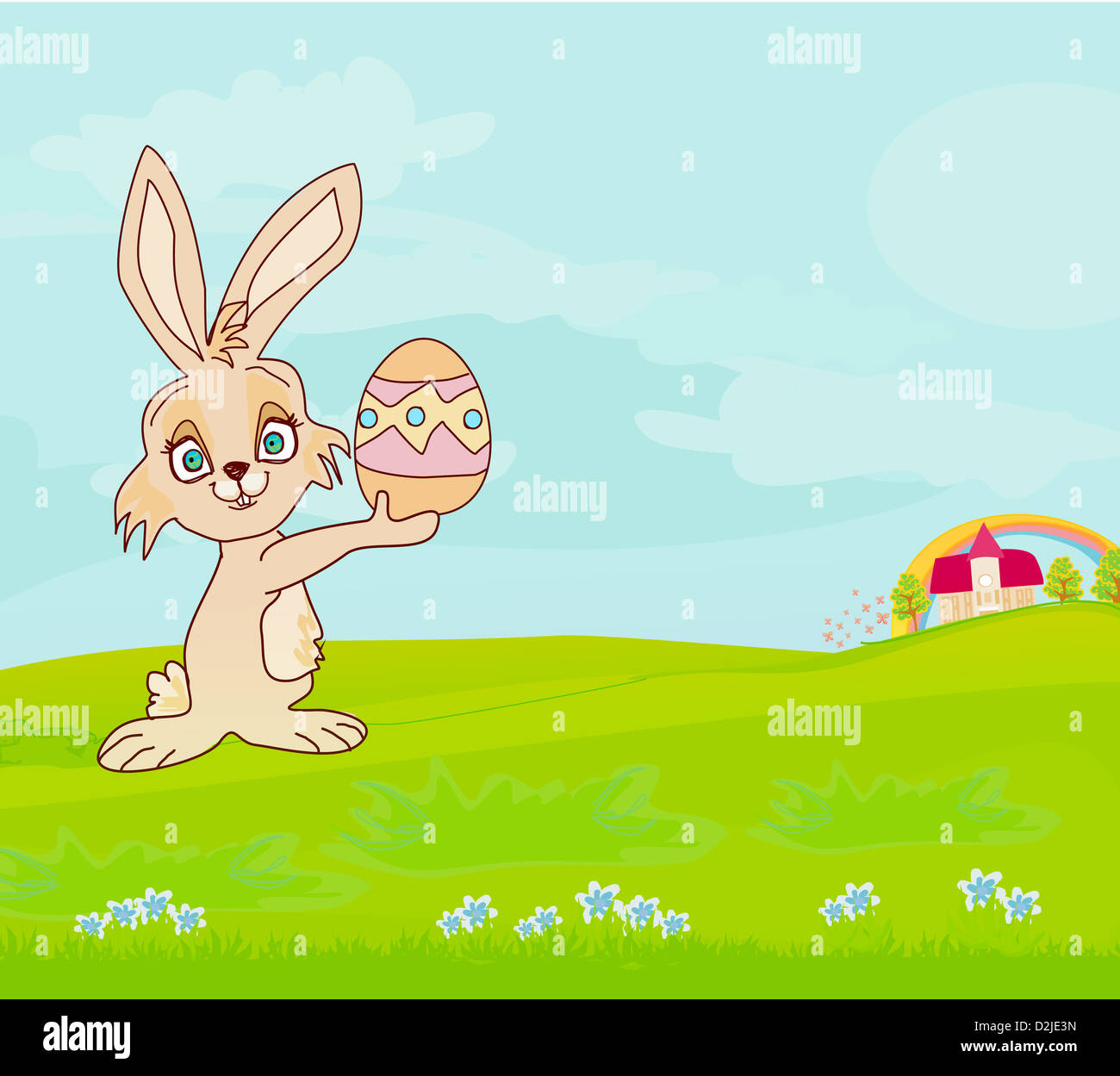 Illustration of happy Easter bunny carrying egg Stock Photo - Alamy