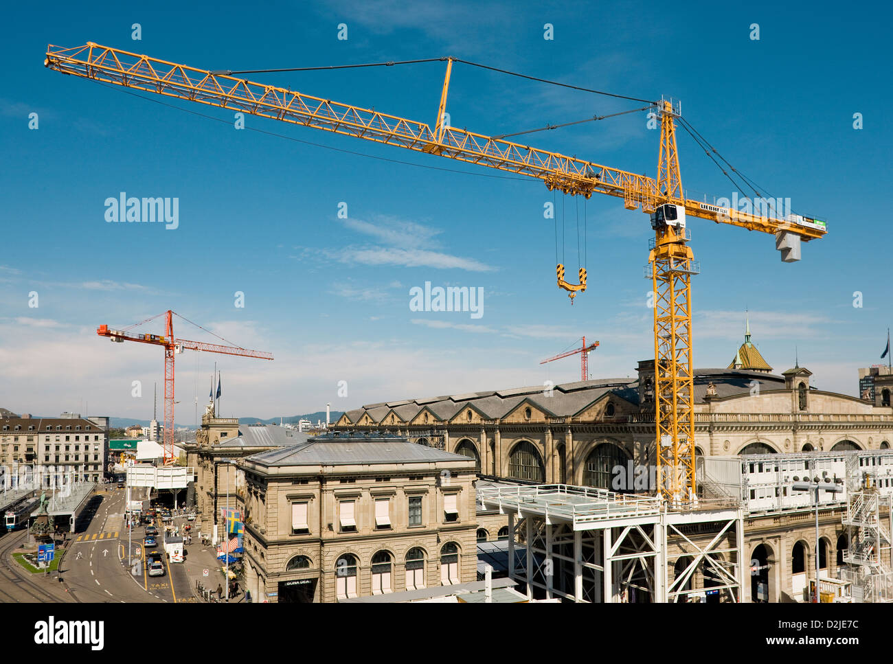 Zurich, Switzerland, construction crane in front of the station Stock ...