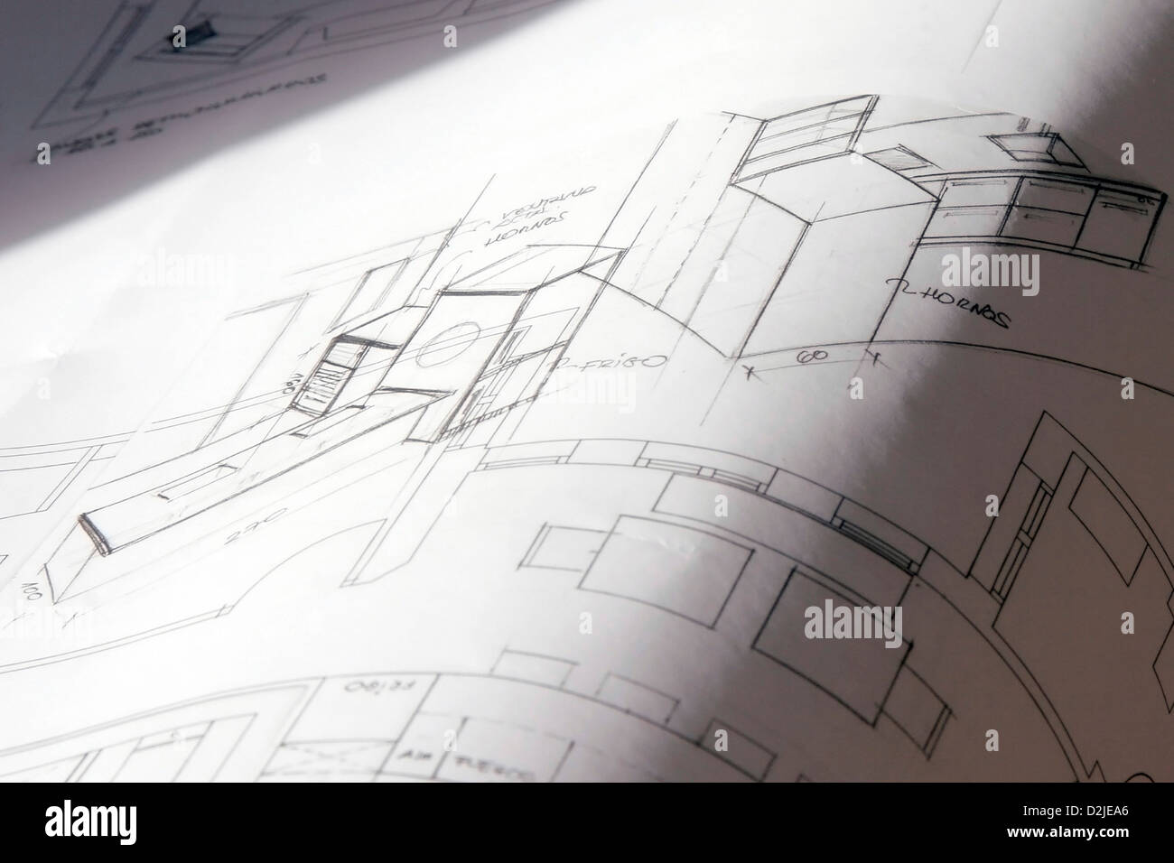 Rolls of architecture blueprint. Engineering drawings Stock Photo - Alamy