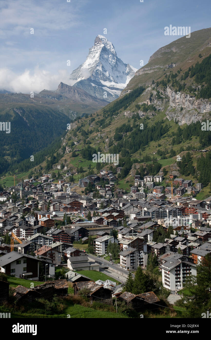 Zermatt, Switzerland, city view with the Matterhorn in the background ...