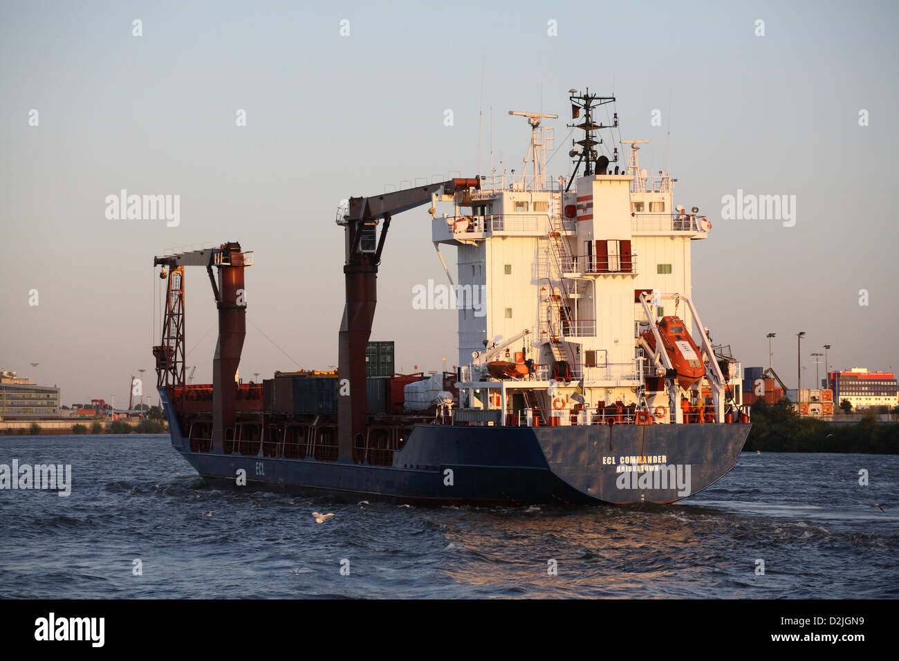 Hamburg, Germany, little loaded container ship Stock Photo - Alamy