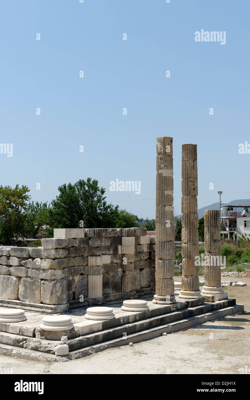 Letoon. Turkey. The partly restored Greek styled Temple of Leto dating ...
