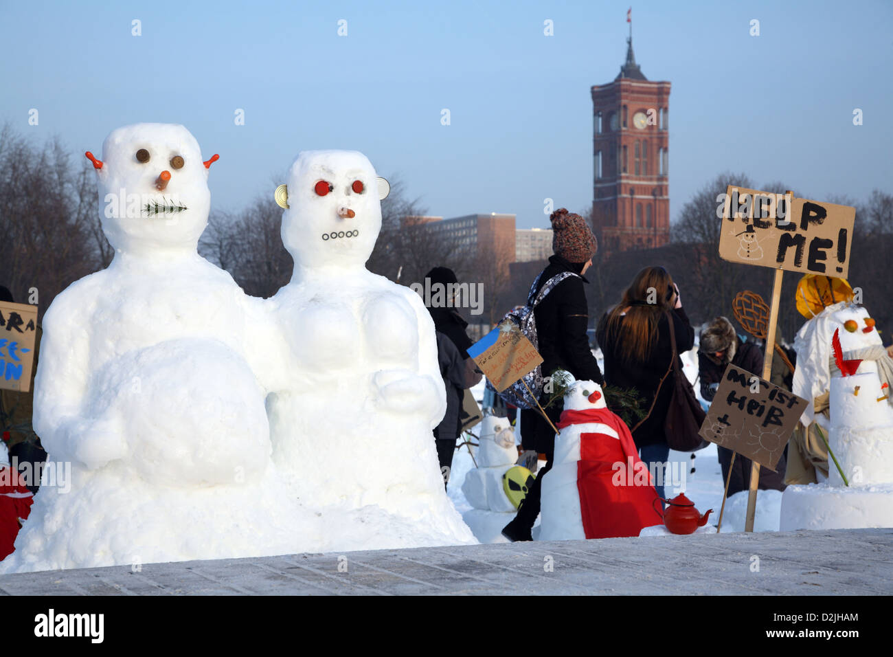 Berlin, Germany, Snowman demonstration against climate change by the ...
