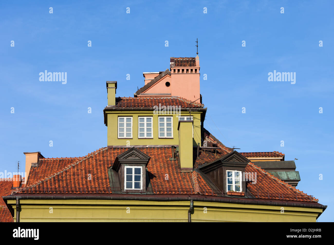 Historic house attic exterior in the Old Town of Warsaw, Poland Stock ...