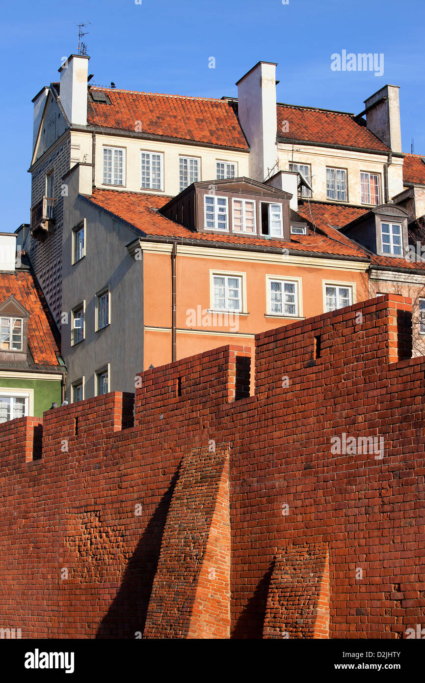 Apartment buildings behind medieval defensive wall in the Old Town of ...