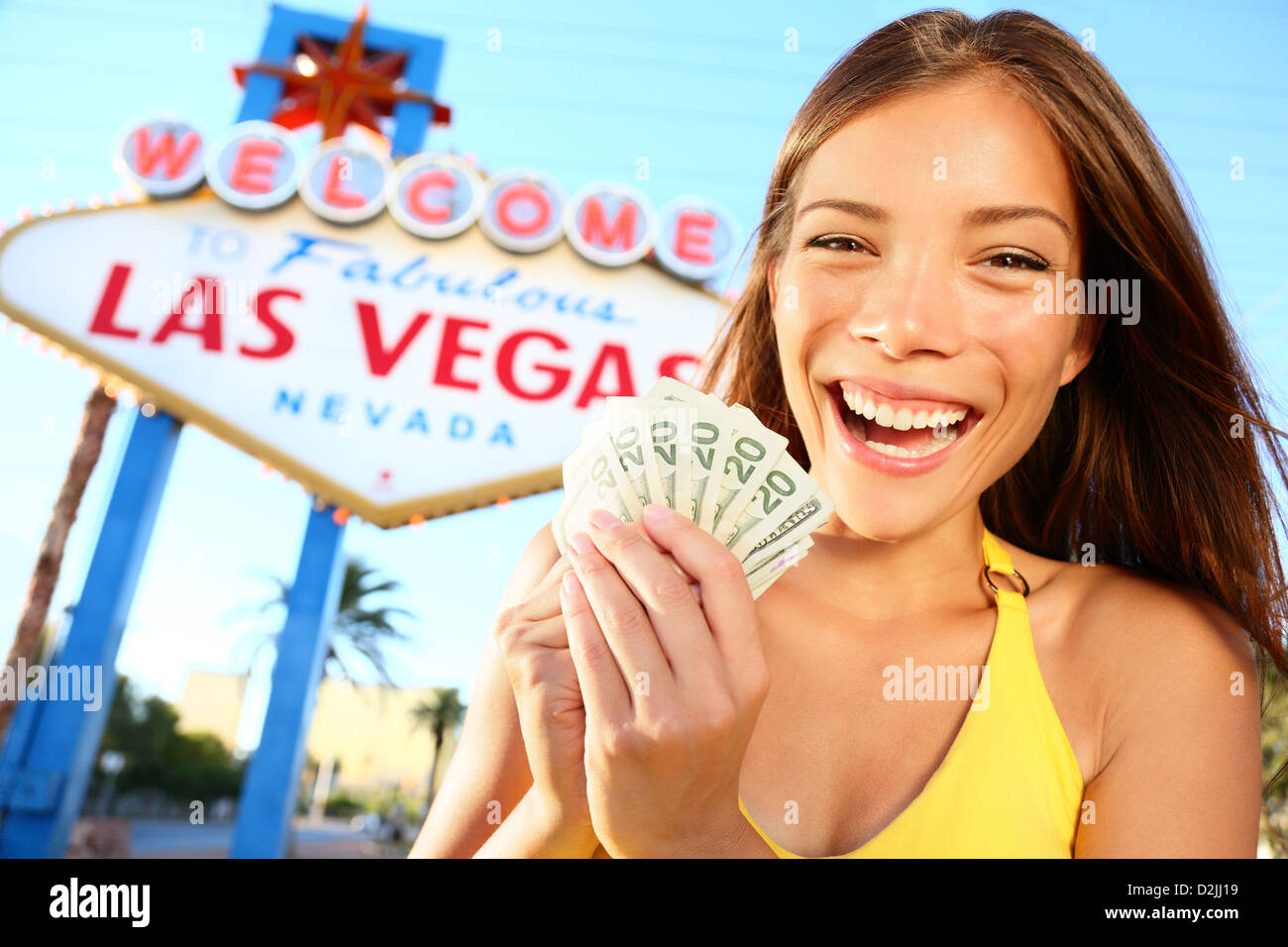 Beautiful Young Mixed Race Caucasian Chinese Asian Holding Money In