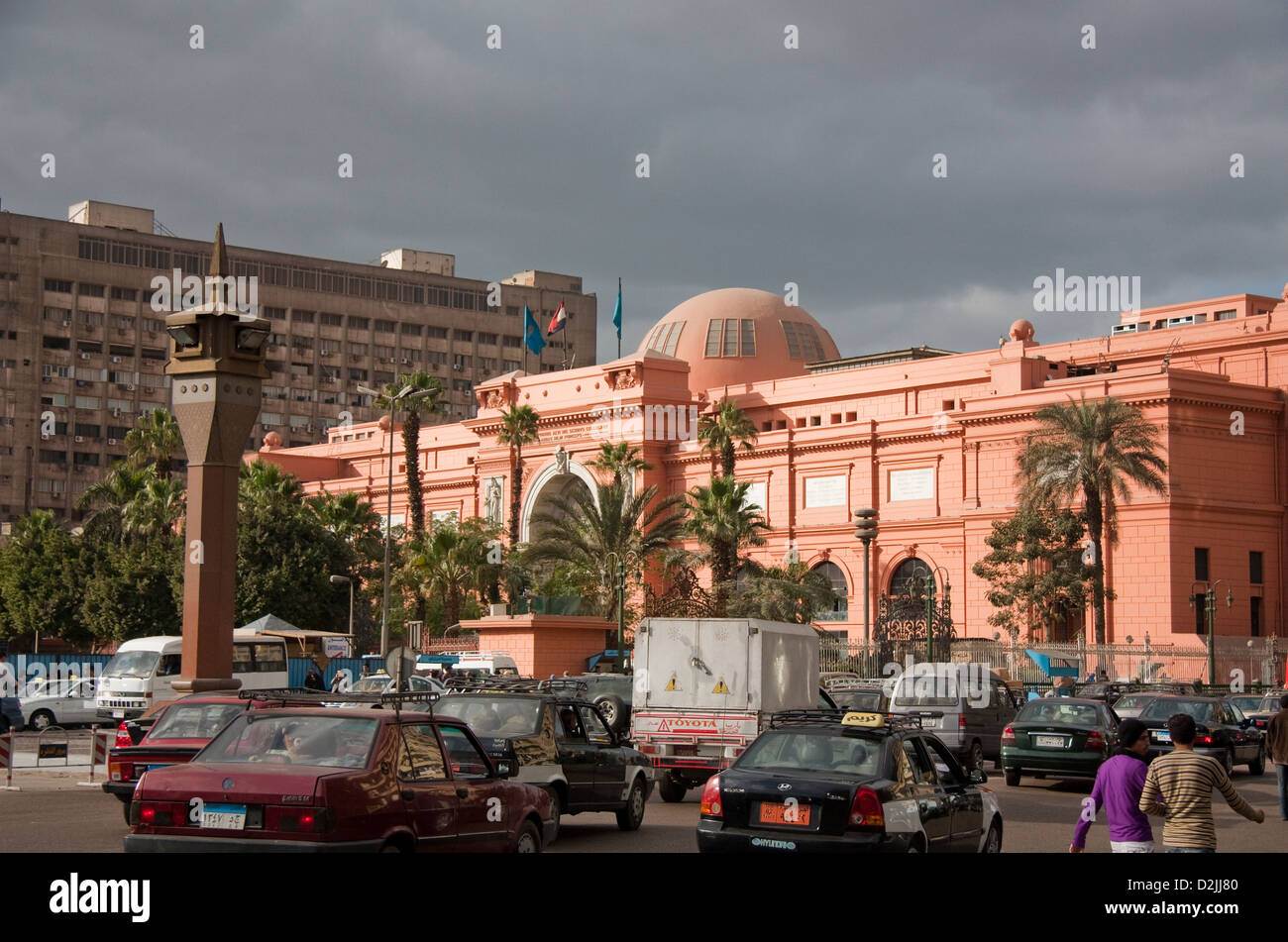 Cairo, Egypt, city traffic at Tahrir Square in front of the Egyptian ...