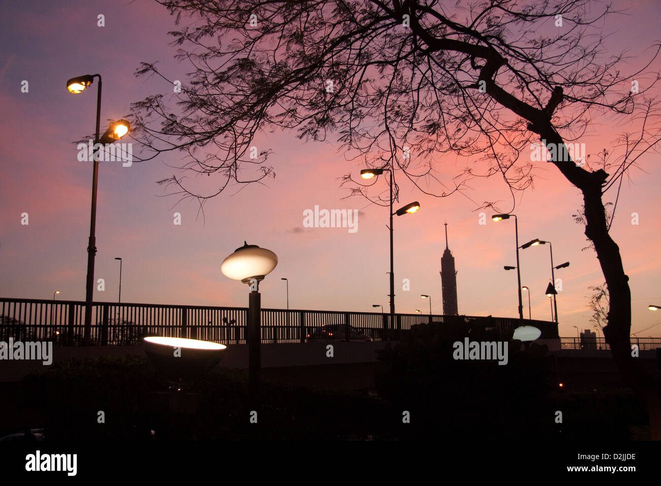Cairo, Egypt, Evening at the Corniche el Nil, in the background of the ...