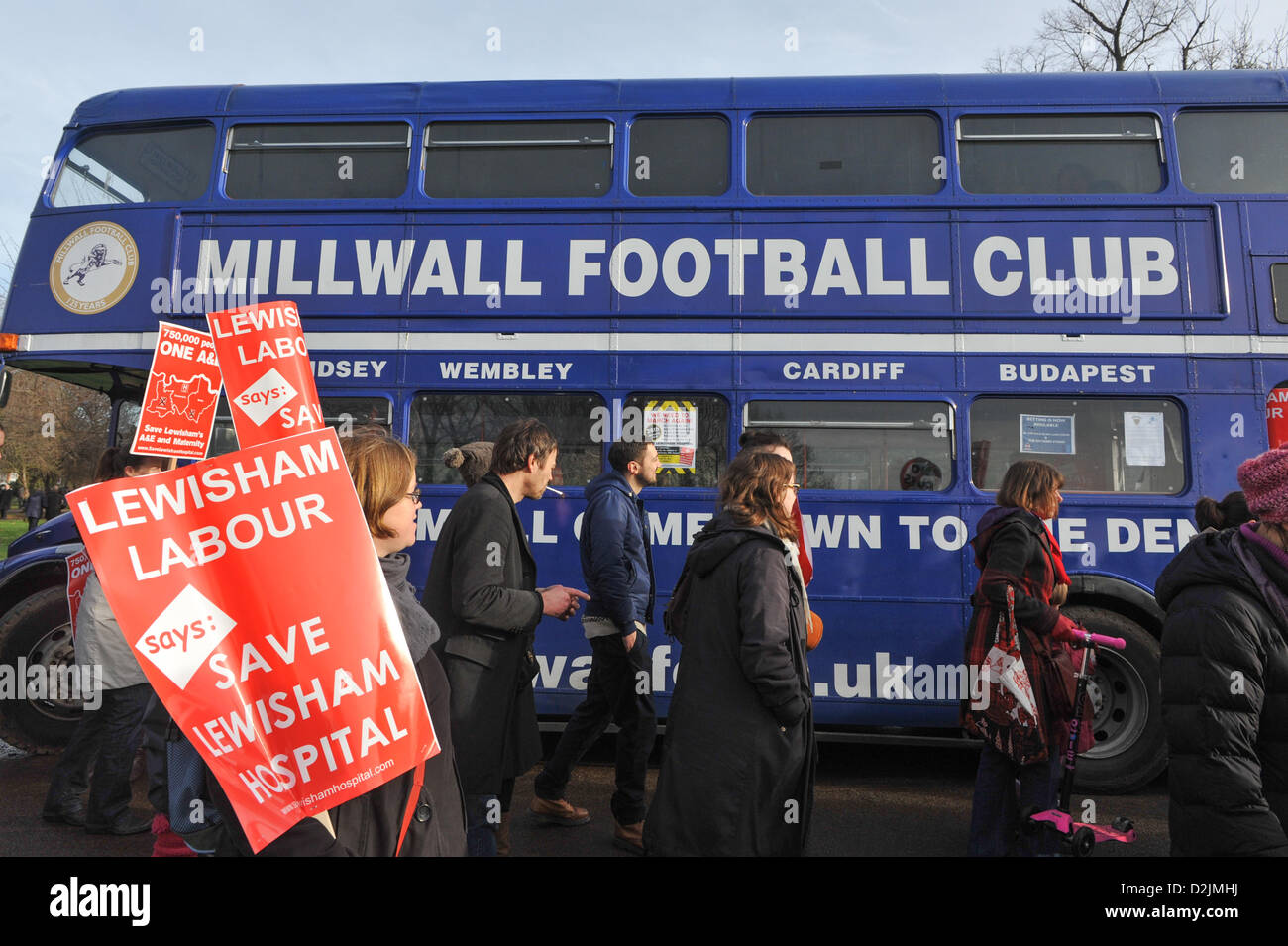 Lewisham, London, UK. 26th January 2013. A bus from Millwall Football ...