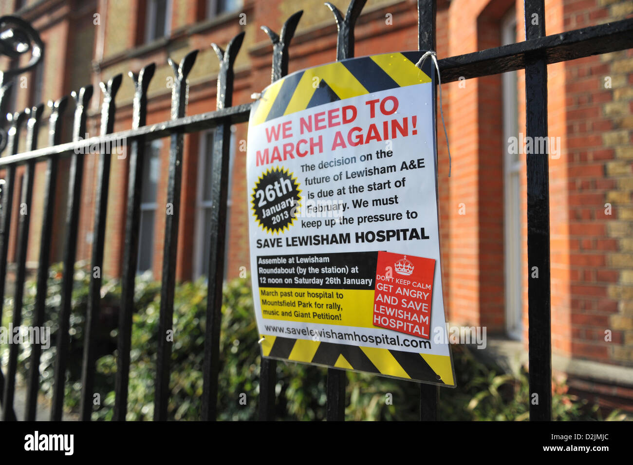 Lewisham, London, UK. 26th January 2013. Aleaflet taped to the railings ...