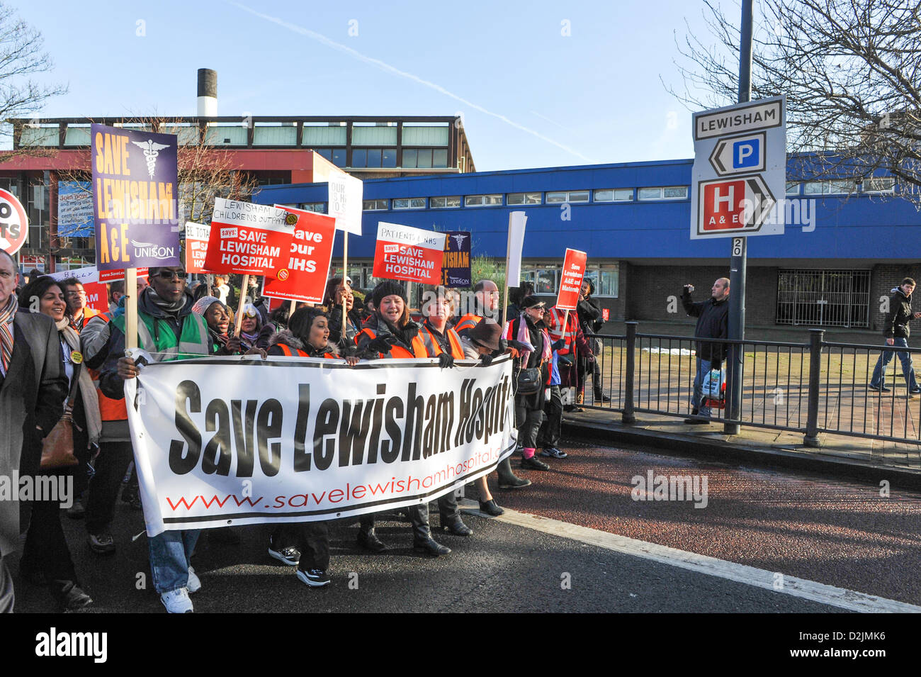 Lewisham, London, UK. 26th January 2013. The front of the march passes ...