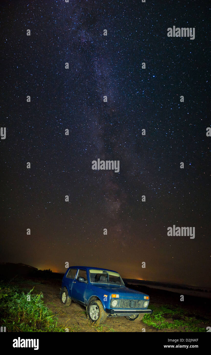 Russian SUV Lada Niva (VAZ 2121) and stars Milky Way Galaxy Stock Photo ...