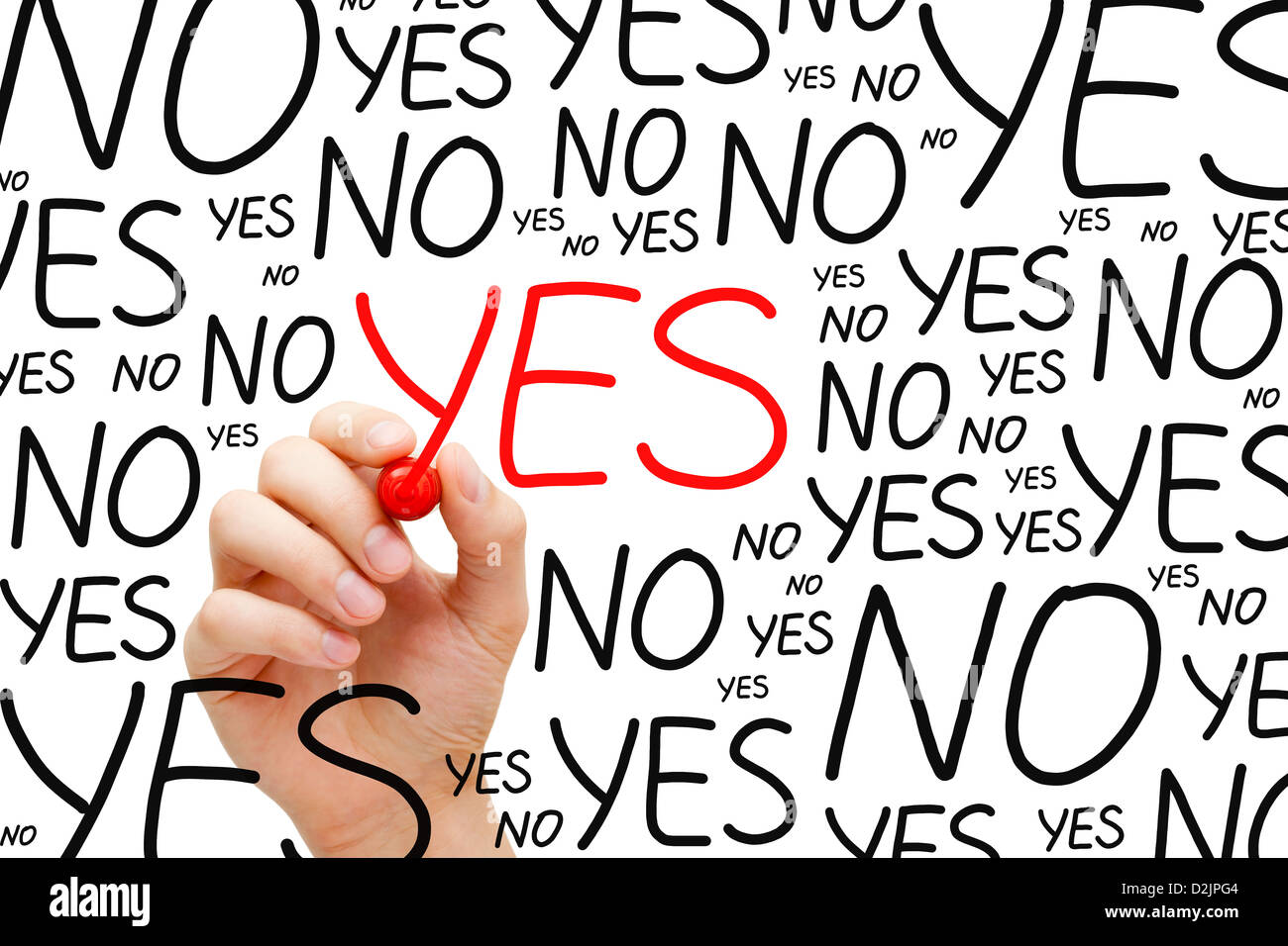 Hand writing Yes with red marker on transparent wipe board Stock Photo ...