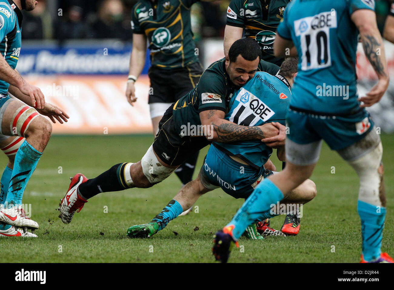 Northampton, UK. 26th January 2013. Steph REYNOLDS of Gloucester Rugby ...