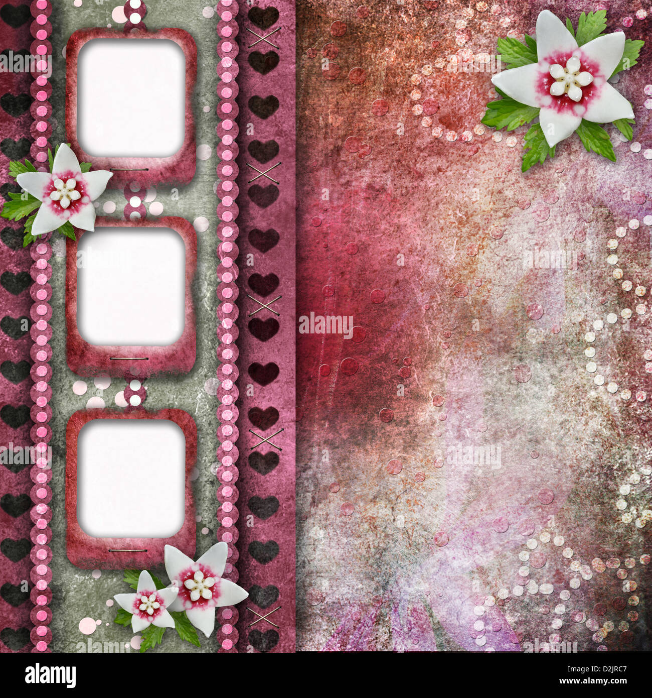 Pink abstract background with frames and flowers Stock Photo - Alamy