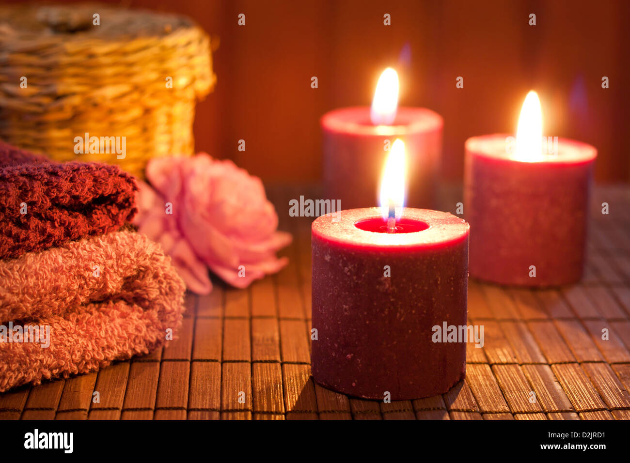 Spa concept in night with candles still life Stock Photo - Alamy