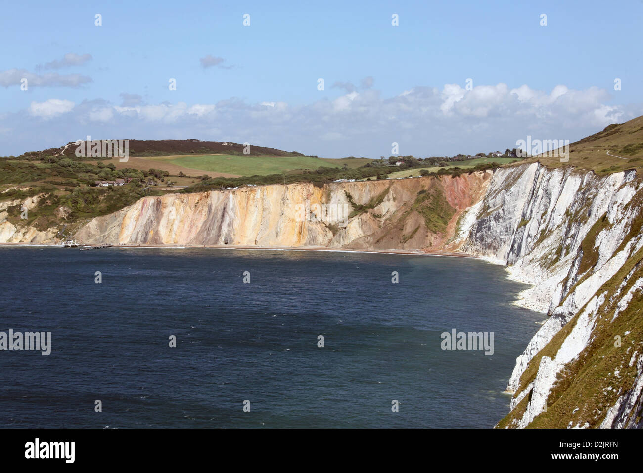 The cliffs of Alum Bay, Isle of Wight, showing the multi-coloured sands ...