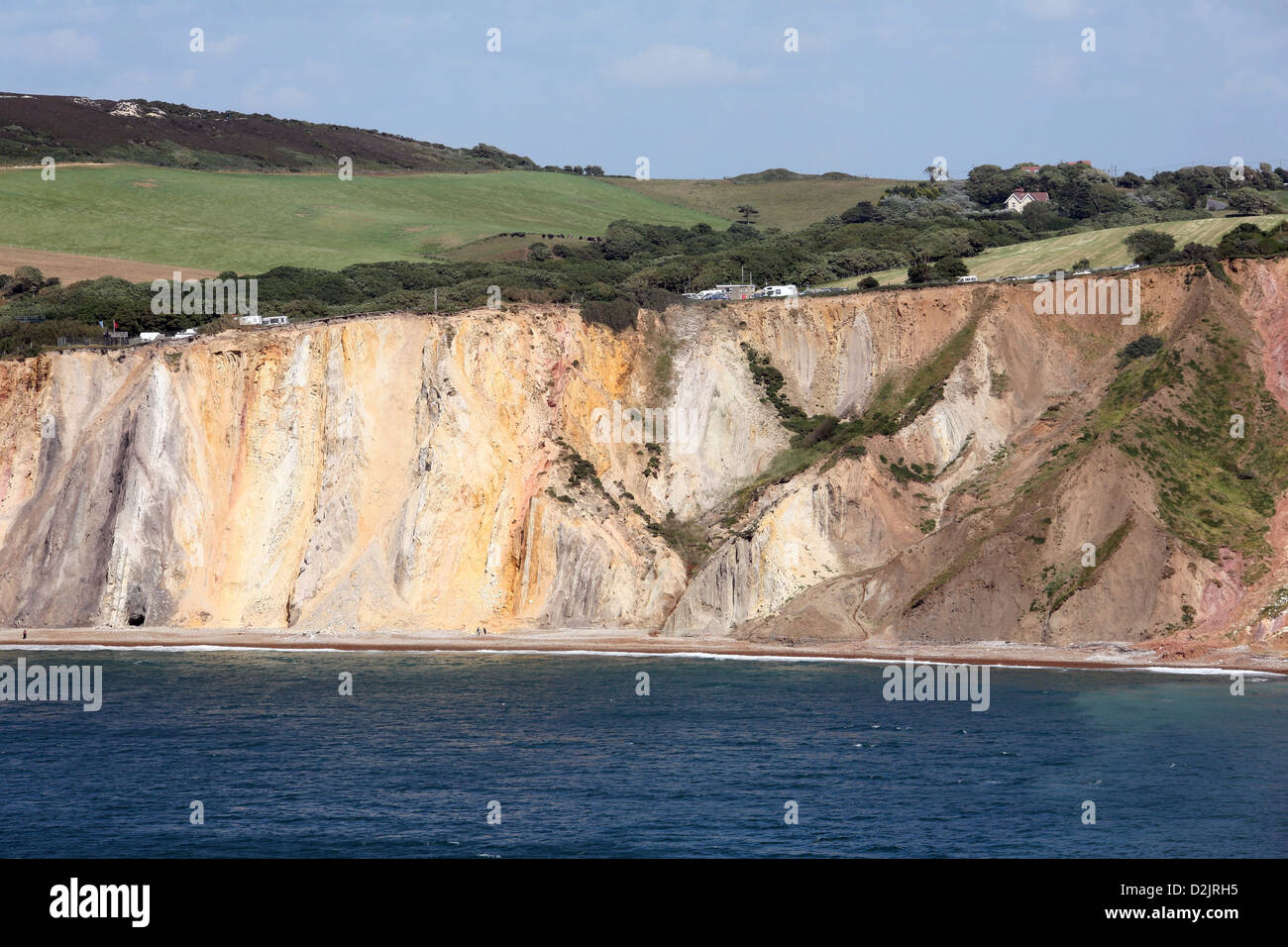 The cliffs of Alum Bay, Isle of Wight, showing the multi-coloured sands ...