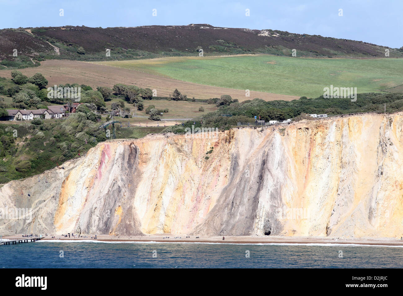 The cliffs of Alum Bay, Isle of Wight, showing the multi-coloured sands ...
