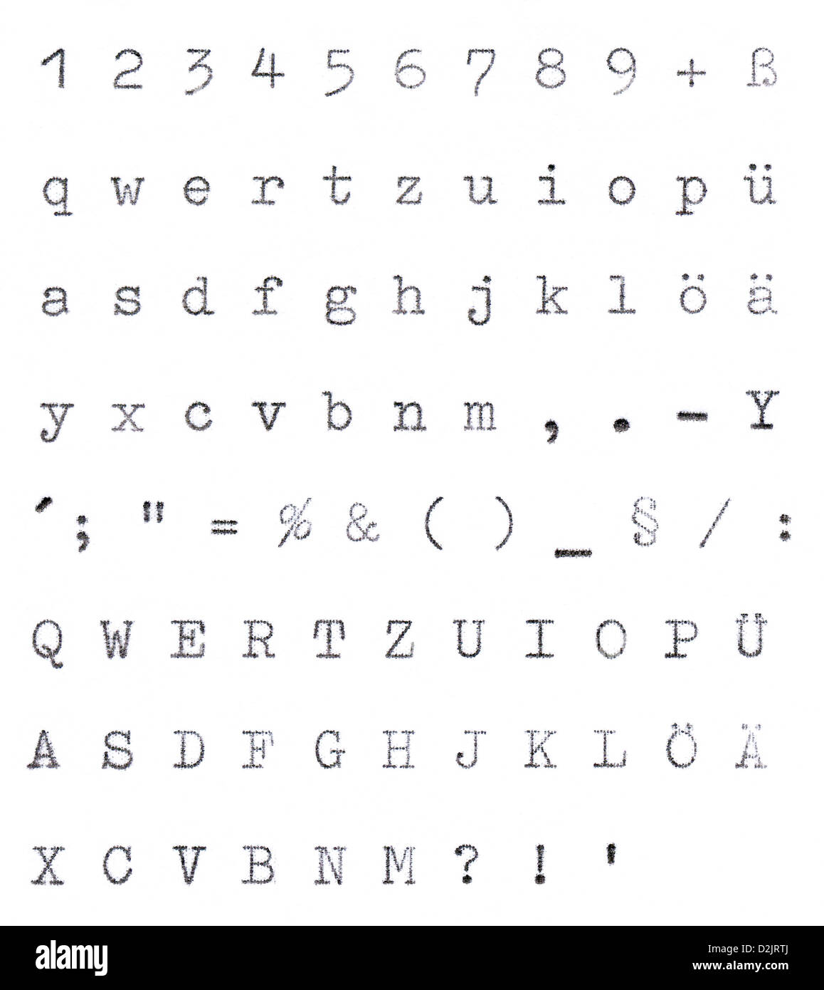 A high quality scan of an old typewriter font Stock Photo - Alamy