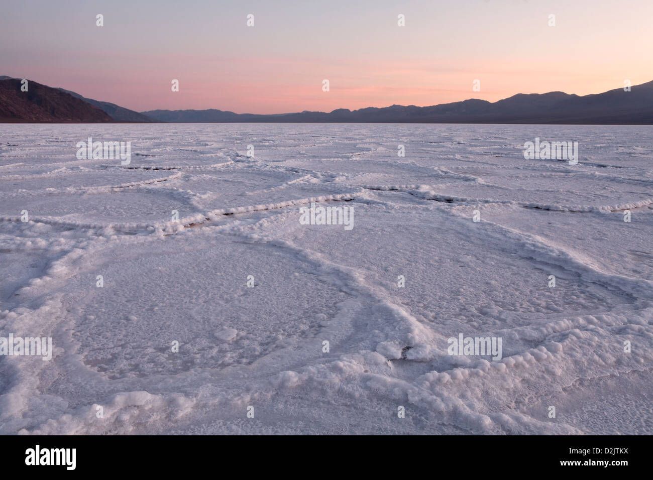Salt pan polygons at Badwater during sunset, Death Valley National Park ...
