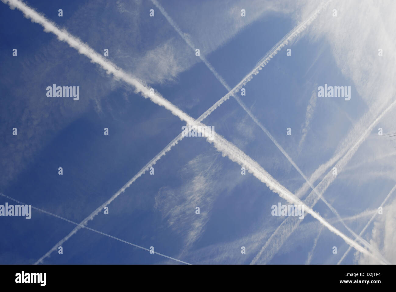 Vapour trails believed to be aerosol spraying in the atmosphere - known ...