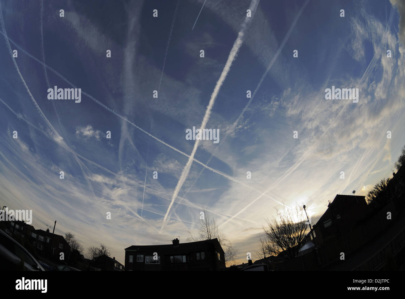 Vapour trails believed to be aerosol spraying in the atmosphere - known ...