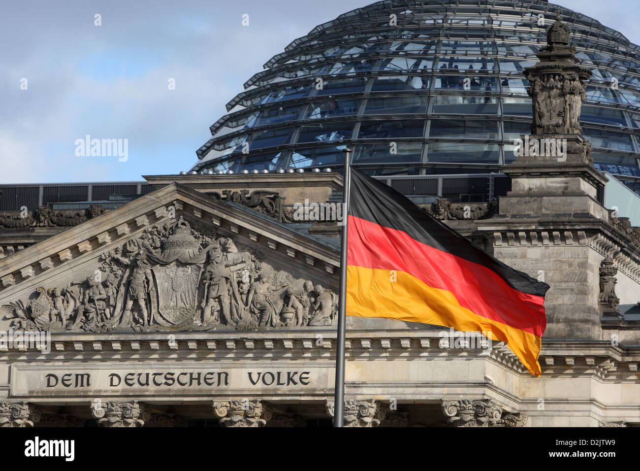Berlin, Germany, a Germany flag waving in front of the Reichstag Stock ...