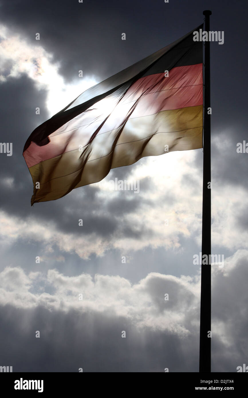 Berlin, Germany, a Germany flag waving in the back light Stock Photo ...