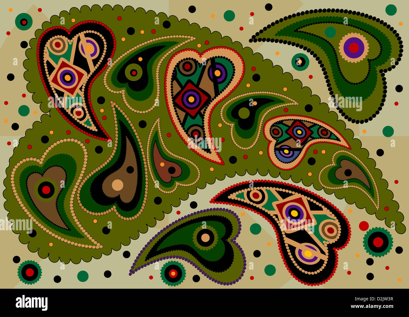 Colored oriental paisley on light green background Stock Photo - Alamy