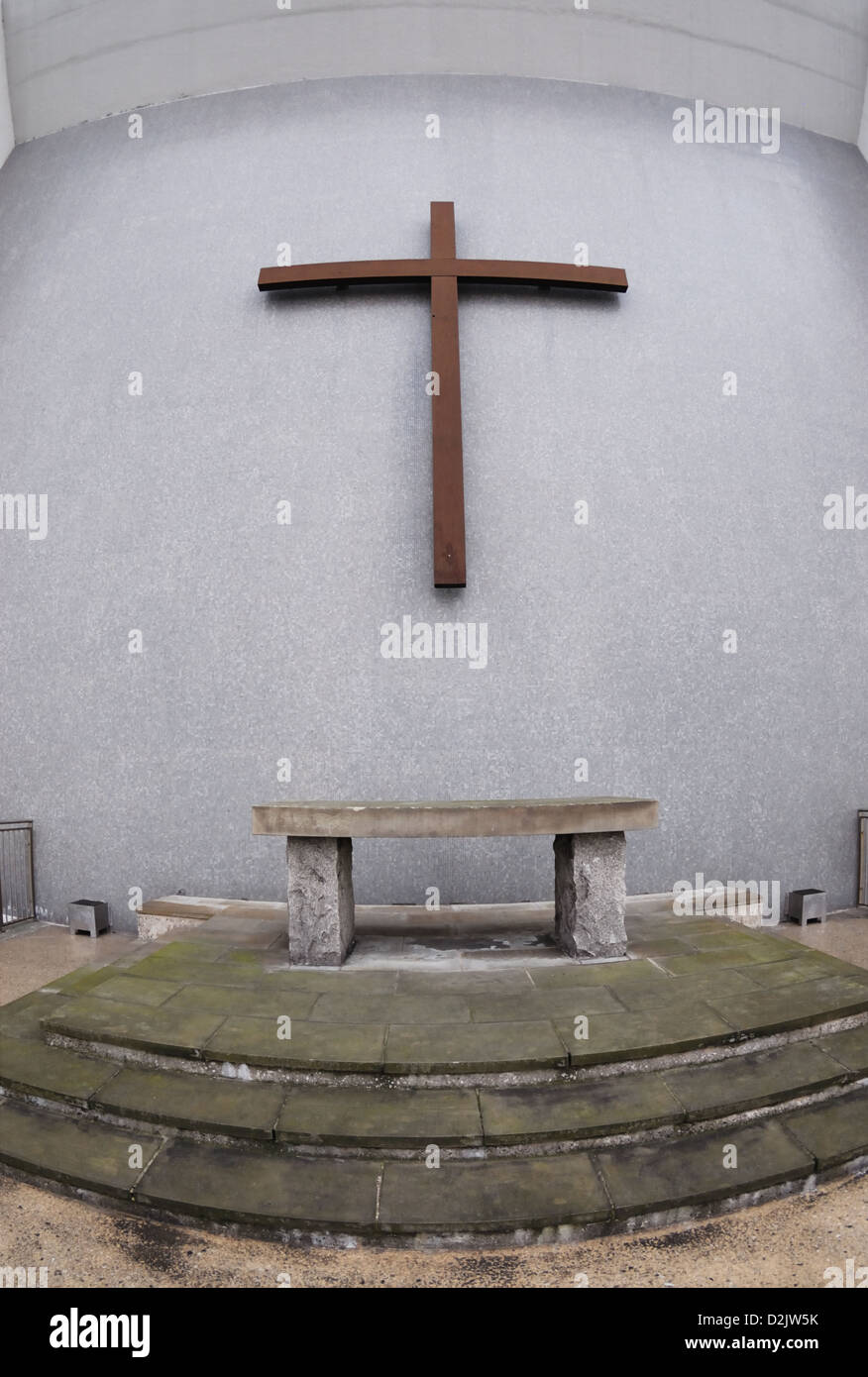 Liverpool Metropolitan Cathedral - cross mounted on the exterior wall ...