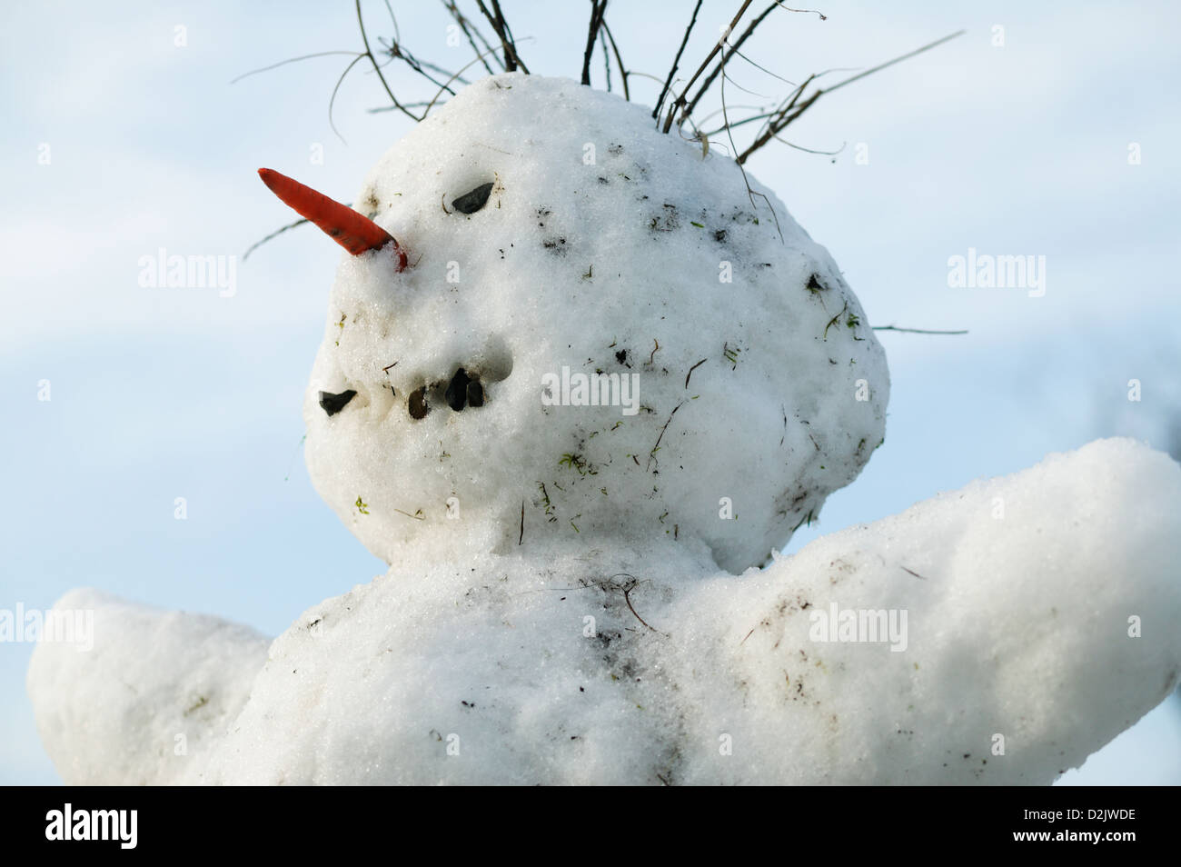 Berlin, Germany, Snowman with hair and arms outstretched Stock Photo ...