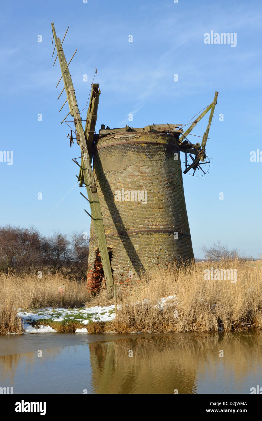 Winter view of derelict Brograve Drainage mill, near Horsey, Norfolk ...