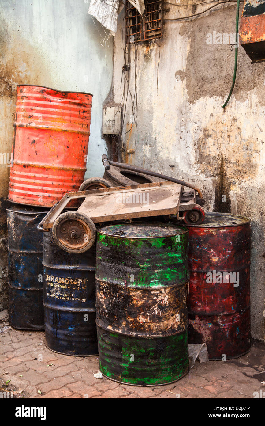 recycled metal barrels, Dharavi, Mumbai, India Stock Photo - Alamy