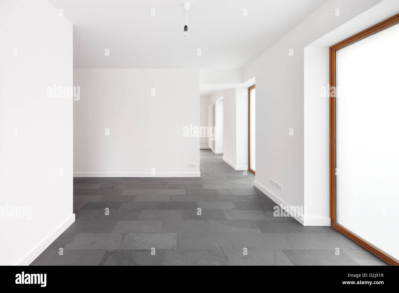 Berlin, Germany, rooms with wooden windows and stone floor in the new ...