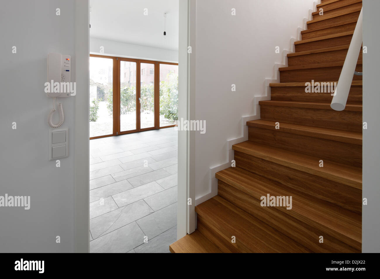 Berlin, Germany, staircase with wooden steps in the construction of a ...