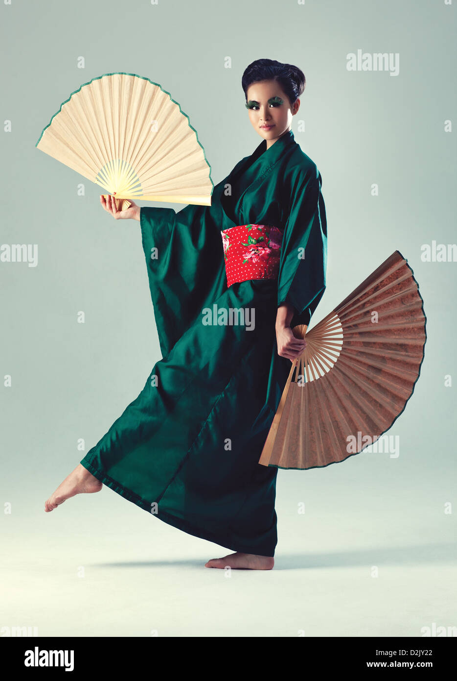 Young japanese woman with fans Stock Photo - Alamy