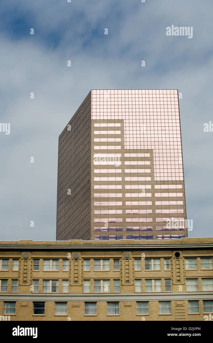 Photo of two buildings, one modern and one vintage, in downtown ...