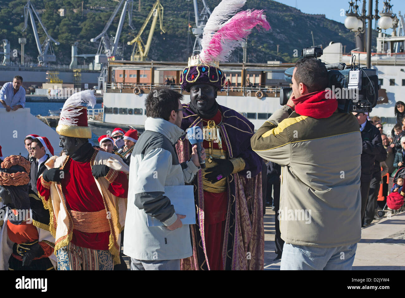 One of the three kings arrives at the port of Cartagena in Spain by ...