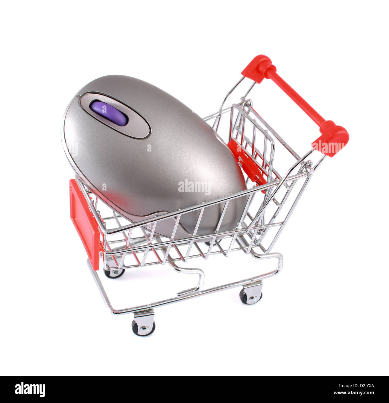 Wireless computer mouse in shopping cart isolated on white Stock Photo ...
