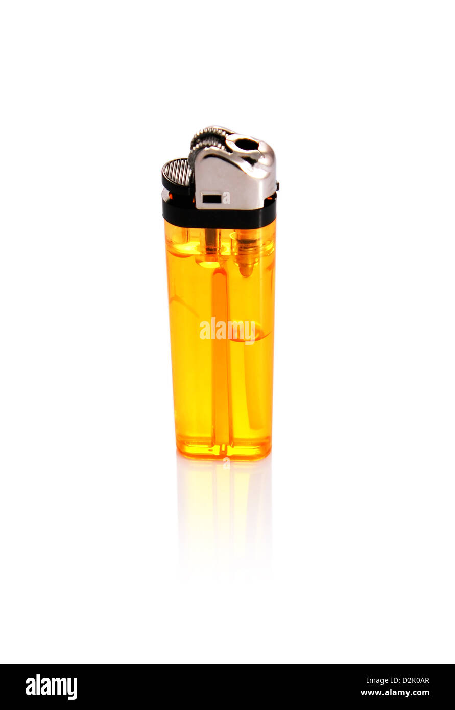 Orange lighter isolated on white background with reflection Stock Photo ...