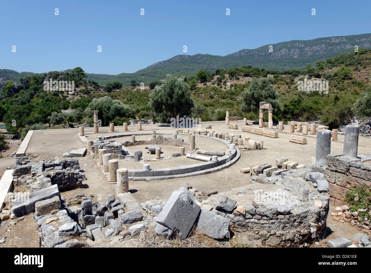 The terrace temple and round sanctuary. Kaunos. Turkey Stock Photo - Alamy