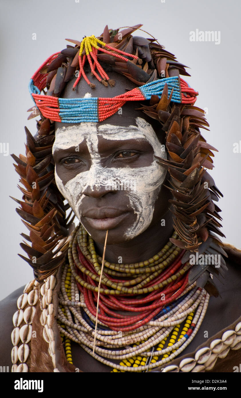 Portrait of Kara woman with her necklaces and jewelry-head shot Stock ...