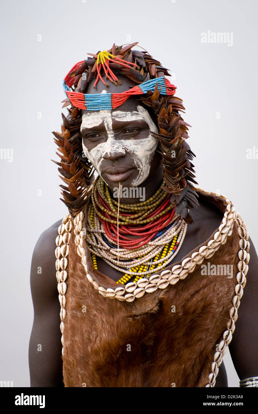 Portrait of Kara woman with her necklaces and jewelry-close up Stock ...