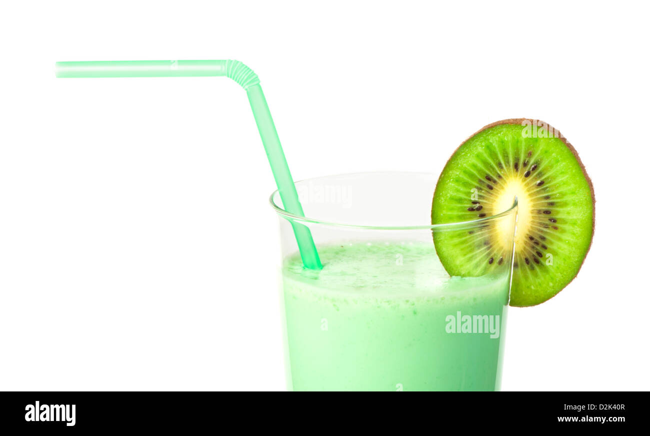 Kiwi milk shake and fresh fruit kiwi. Cocktail with milk. White ...
